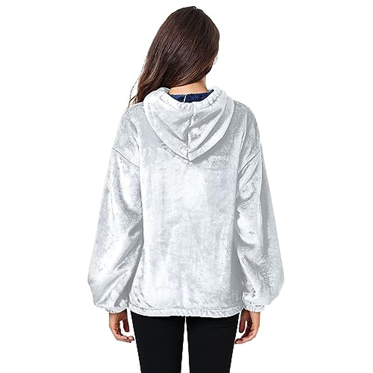 Joisal Alice Blue Fluffy Sweatshirt for Women, with Pockets, Women Clothes, Sherpa Pullover Hoodie Womens