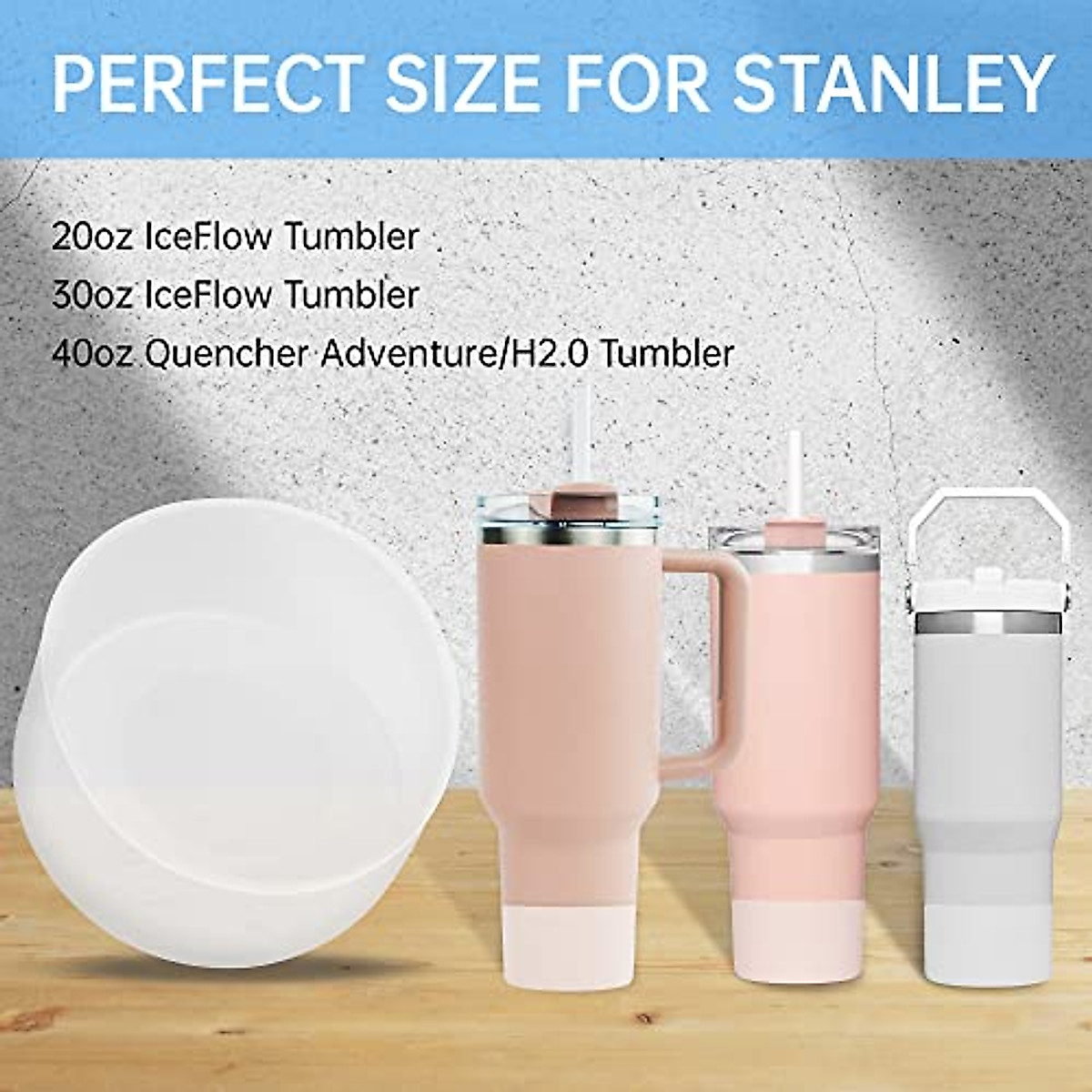 Turmaster 1Pcs Silicone Boot for Stanley 40 oz Quencher Tumbler, Silicone Cups Sleeve for Stanley IceFlow 20oz 30oz, Stanley Cup Accessories, Protective Cover for Water Bottle Bottom(Clear)