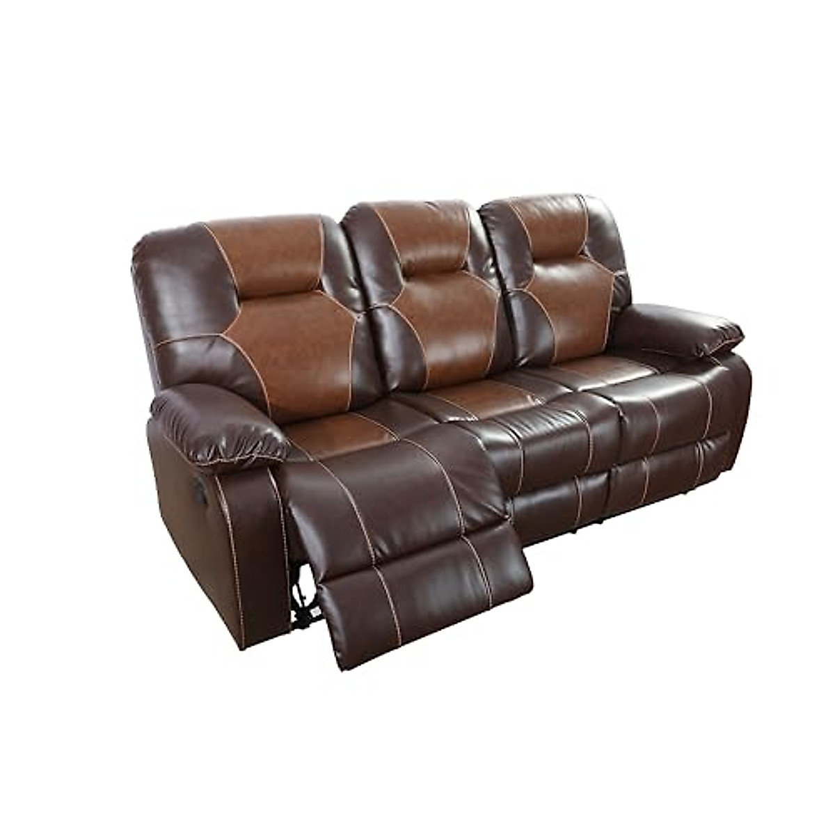 EZLUX 83.5" Leather Sofa 3 Seat, Manual Upholstered Reclining with Cup Holders for Living Room Furniture Home Theater Apartment, Brown