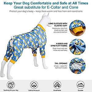 LovinPet Pit Bull Pajamas - Pet Anxiety Relief, Sun Protection Dog Pajamas, Comfy Stretchy Fabric, Dreamy Bear Print, Large Dog Pjs, Pet Jammies,Yellow M