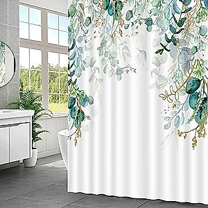 QOQIBU Sage Green Shower Curtain for Bathroom with 12 Hooks, Waterproof Enhanced Shower Curtains with Eucalyptus Leaf Plant Pattern, Floral Shower Curtain Inspired by Nature for Decoratin-72 x72