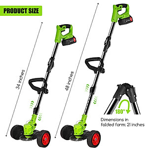 Foldable Brush Cutter Cordless Weed Wacker Electric Weed Eater Edgers with 2 Large Capacity Batteries &13 Blades, Professional Waterproof Weedeaters Battery Operated Grass Timmer for Lawn Garden Yard