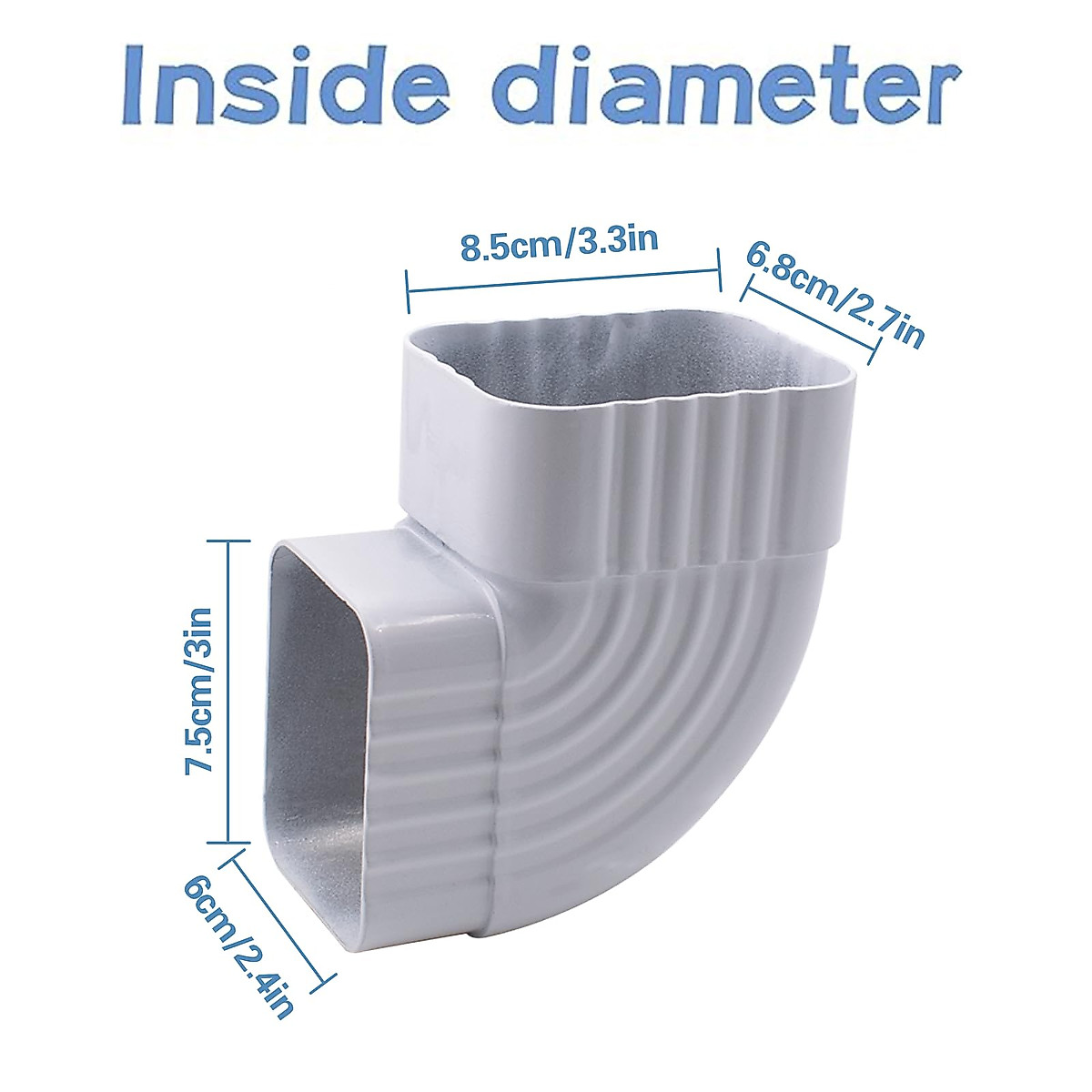 2 x 3 inches Downspout Gutter Rainwater Pipe Diverter 90 Degree Aluminum Downspouts Adapter B Elbow Corner Reusable Water Pipes Fitting Connection for House Overboard System White (90 Degree B Style)