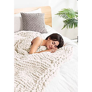 clootess Chunky Knit Blanket Knitted Throw Crochet Chenille Yarn Woven for Bed Sofa Textured Thick Cable Decor (Beige 50x63 in)