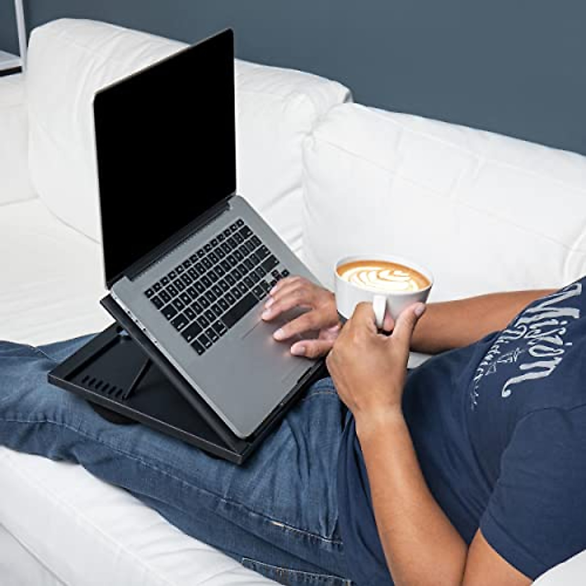Mind Reader LTADJUST-BLK Adjustable Portable 8 Position Lap Top Desk with Built in Cushions, Black
