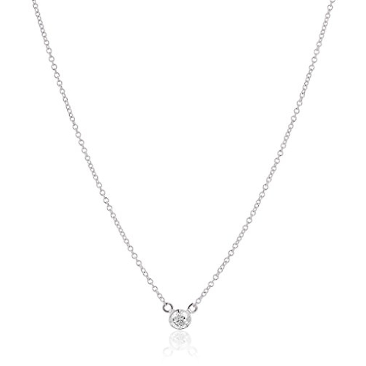 Amazon Essentials 14k White Gold Bezel Set Solitaire Adjustable Pendant Necklace (1/10cttw, K-L Color, I2-I3 Clarity), 16" + 2" Extender (previously Amazon Collection)
