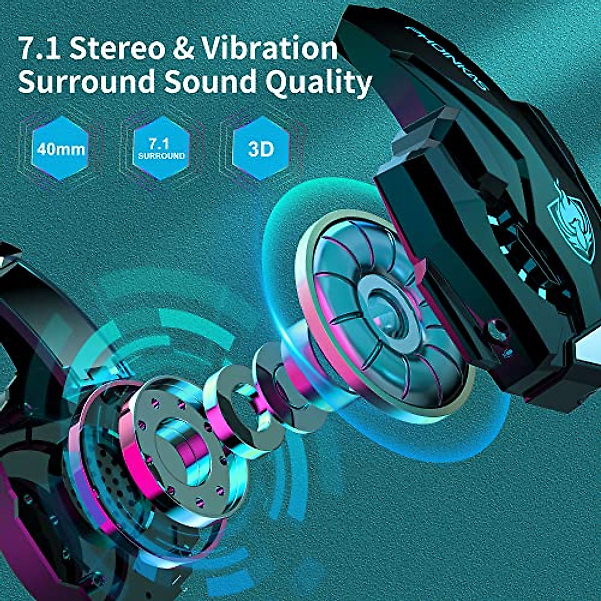 PHOINIKAS Wireless Gaming Headset for PS4 PS5 PC Ninten Switch, G9000 5.8G Wireless Over Ear Headphones with Noise Cancelling Detachable Mic, 7.1 Stereo Sound, 3.5mm Audio Cable, Bluetooth for Phone