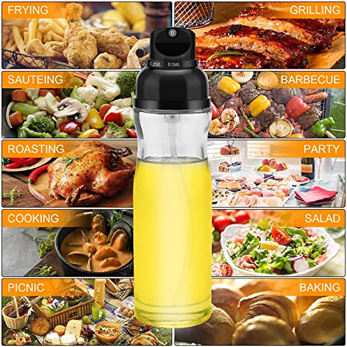 200ml Glass Olive Oil Sprayer for Cooking - Oil Dispenser Bottle Spray Mister - Refillable Food Grade Oil Vinegar Spritzer Sprayer Bottles for Kitchen, Air Fryer, Salad, Baking, Grilling, Frying