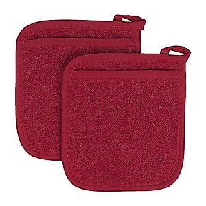 Ritz Premium Terry Pot Holders & Hot Pads with Pocket (2-Pack), 8.5"x7.75", High Heat Resistance, 100% Cotton, Paprika Red