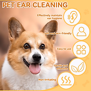 Erigathe Dog Ear Wipes 60 Counts, Ear Finger Wipes for Dog & Cat, Dog Ear Wipes Reduce Earwax Buildup, Ear Wipes for Dogs Soothing Odor, Dog Supplies Ear Cleaner Wipes Remove Dirt & Non-Irritating