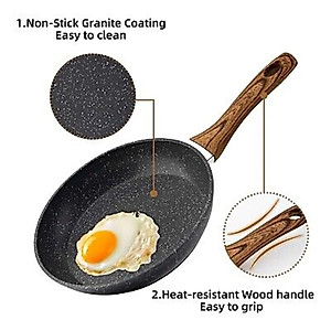 HOMEFINESSE Nonstick frying pan skillet, swiss granite coating pan, egg omelette pan, pfoa free, chef pan healthy stone (9.5 inches)