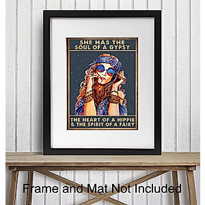 Hippie Boho Positive Quotes Wall Decor - Inspirational Motivational Wall Art Poster - Encouragement Gifts for Women - Bohemian Rustic Country Sunflower Decoration - Girls Teens Bedroom Home Office