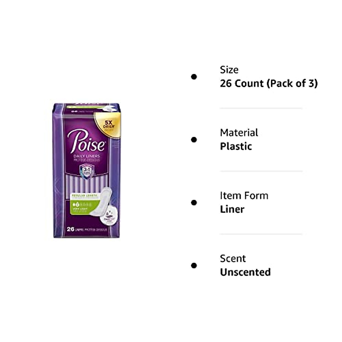 Poise Pantiliners 26 Count (Pack of 3)