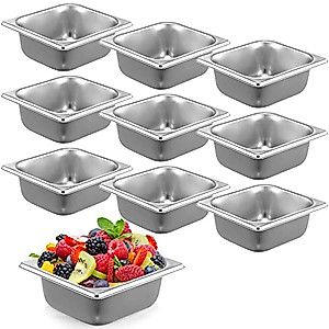 10 Pack Hotel Pans Stainless Steel Steam Table Pan Stackable Catering Pan Anti Jam Steam Pan Metal Food Pan for Hotel Restaurant Buffet Party Supplies (6.9 x 6.4 x 2.5 Inch)