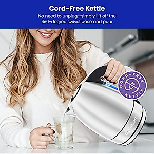 Chefman Electric Tea Kettle, 1.7 Liter Hot Water Electric Kettle Temperature Control Water Boiler with 5 Presets, Tri-Colored LED Lights, Keep Warm, Automatic Shutoff, Stainless