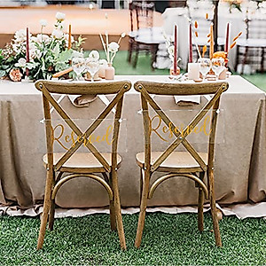 6 Pcs Reserved Signs for Wedding Chairs Reserved Chair Signs Reserved Hanging Sign Reserved Signs for Wedding Reserved Seating Signs for Chairs Acrylic Handmade Seat Signs with Ribbon(Gold)