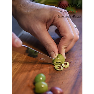 Chopmate Laguiole Premium Steak Knife Set - 4.5 inch - Classic Black Edition - Razor Sharp Kitchen Knives - Forged Stainless Steel - Full Tang Handle - 6 Piece Set + Wood Storage Display Block