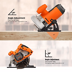 Yunirvana 11 Amp Corded Circular Saw with Circular Saw Blade, 6000RPM, Adjustable Cutting Depth, 7-1/4 Inch Blade, Ideal for Wood and Plastic Cuts, Professional Carpentry Tool for Precision Cutting