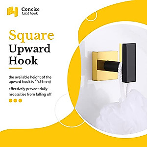 APLusee Towel Hook Matte Black and Gold, SUS 304 Stainless Steel Chic Square Coat Holder, Multipurpose Hanger for Bathroom Toilet Kitchen Home, Storage Organizer