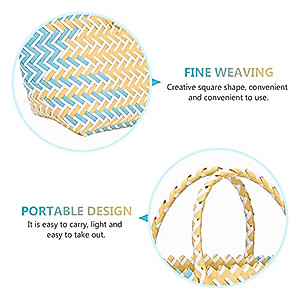 Yardwe Hand- Woven Straw Handbag Bag Wicker Handbag Basket Purse Retro Women Straw Tote Blue+ Yello
