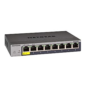 NETGEAR 8-Port Gigabit Ethernet Smart Switch (GS108T) - Managed, with 1 x PD Port, Optional Insight Cloud Management, Desktop or Wall Mount, Silent Operation, and Limited Lifetime Protection