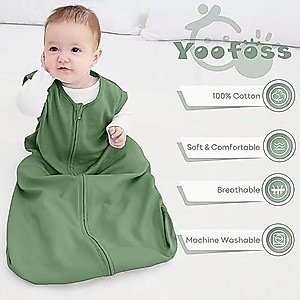Yoofoss Baby Sleep Sack 12-18 Months Baby Wearable Blanket 100% Cotton 2-Way Zipper TOG 0.5 Toddler Sleeping Sack, Comfy Soft Lightweight Sleep Sacks for Babies - Dark Green (Large)