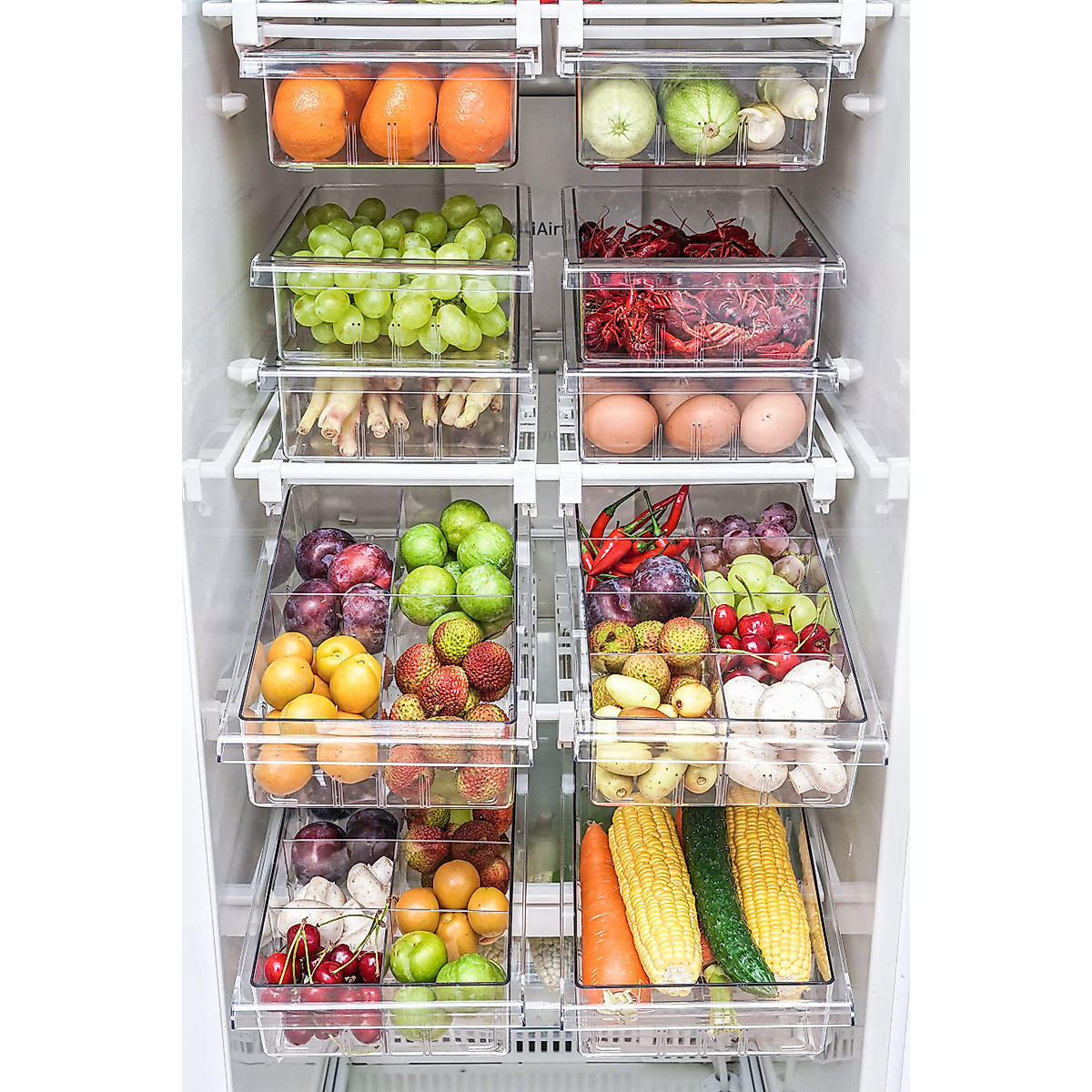 YekouMax Fridge Drawer Organizer, Refrigerator Organizer Bins, Pull Out with Handle, Fridge Shelf Holder Storage Box, Clear Container for Food,Drinks,Fit for Fridge Shelf Under 0.6" (1 Pack Medium)