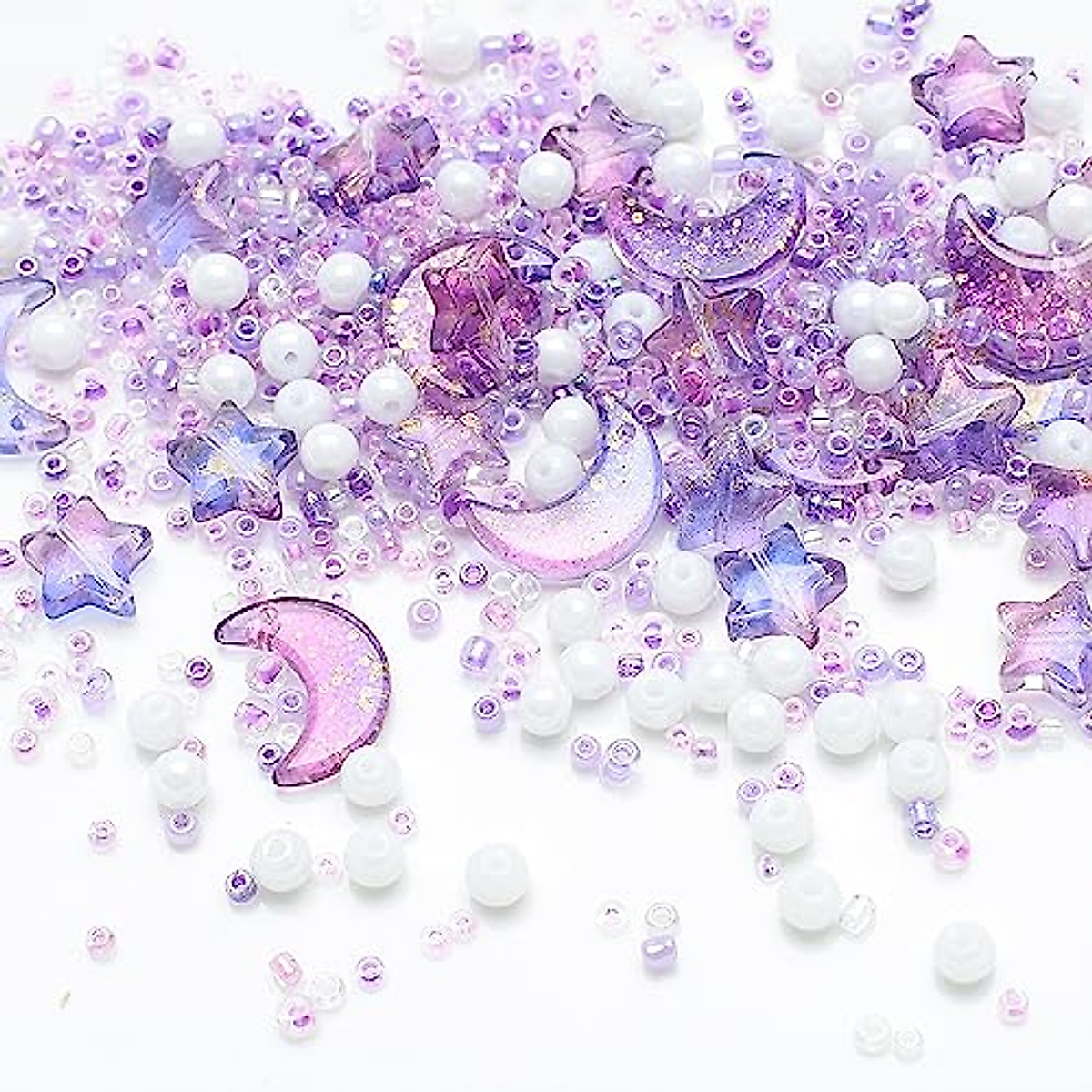 YUANZHIRUN 2200pcs Star Beads Moon Shape Glass Spacer Beads for Jewelry Making,Glass Seed Beads,Pearl Beads for DIY Bracelet Neacklace Earring(Purple Series)