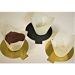 Mini Cake Boards Round Pastry Board with Tab, Gold and Black, Gold Cake Pastry Dessert Cardboard Cake Base Single Portion Pastry Serving Tray,- 3 1/8 '' - for Buffet, 60 pc.