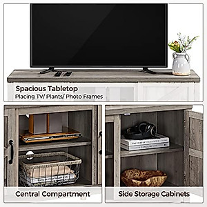 Yaheetech Farmhouse TV Stand for 65 Inch TV, Wood Entertainment Center Suitable for a 18'' Electric Fireplace Insert (not Included), Large Storage Cabinet with Double Barn Doors, 58inch, Gray