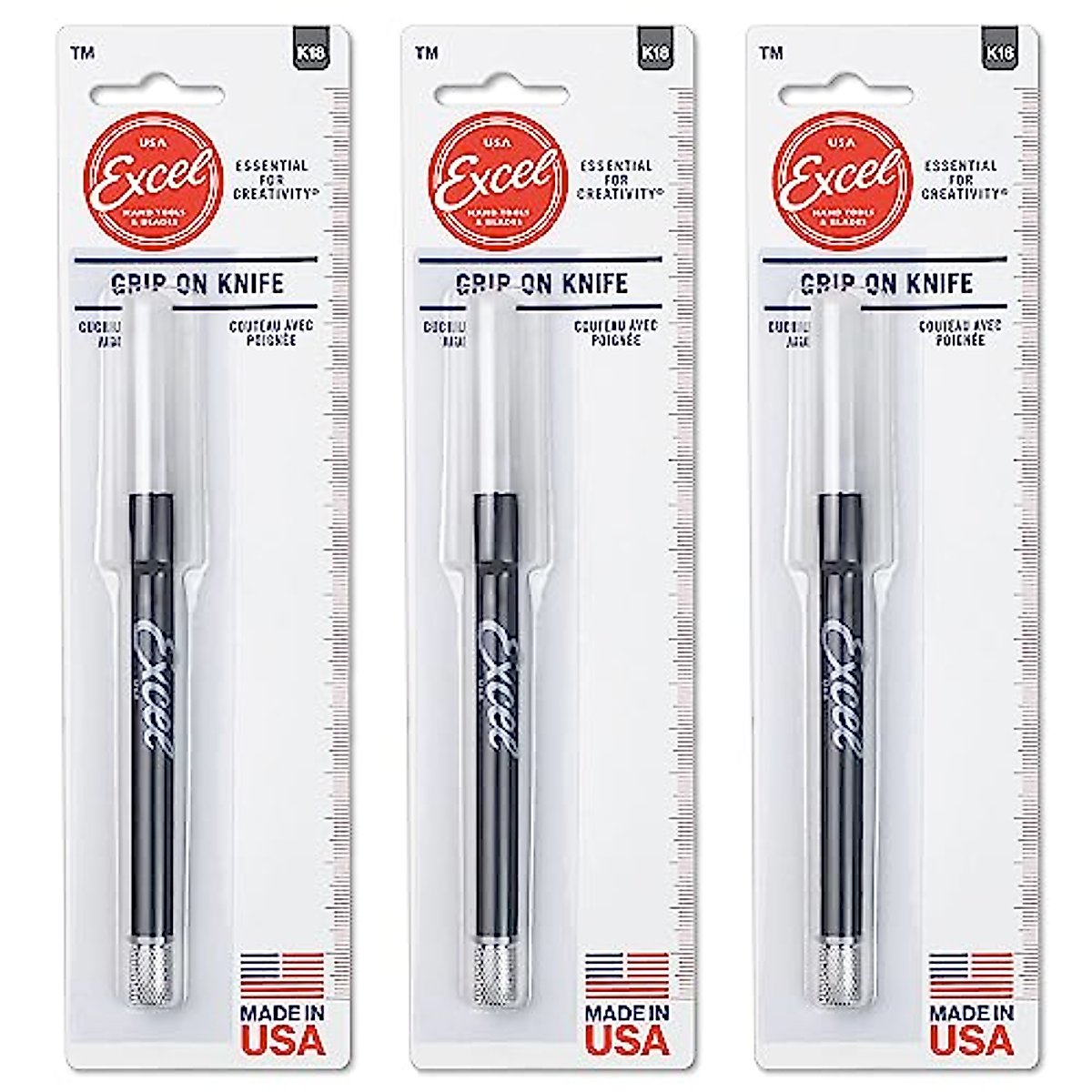 Excel Blades Soft Grip Craft Knife Set, Soft Grip Fine Point Angled Blades for Precision Cutting & Trimming, Multi-Purpose Hobby, Scrapbooking, and Crafting Tools, Grey, 3-Pack