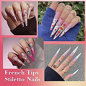 Lionvison 4XL Stiletto Nail Tips for Acrylic Nails Professional, 300PCS Clear Nail Tips Half Cover Extra Long Nail Tips French Artificial False Nails for Nail Salon Home DIY, 12 Sizes Fake Nail Tips