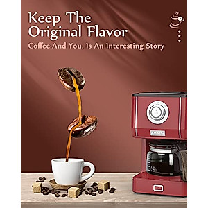 Amaste Coffee Maker, 25 Oz Drip Coffee Machine with Glass Coffee Pot, Retro Style Coffee Maker with Reusable Coffee Filter & Three Brewing Modes, 30minute-Warm-Keeping