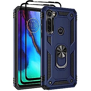 Leychan Compatible with Moto G Stylus 2020 case, Moto G Pro case, Military Grade Rugged Anti-Scratch Heavy Duty Shockproof 360°Rotating Ring Kickstand Case Cover Fit for Magnetic Car Mount (Navy)
