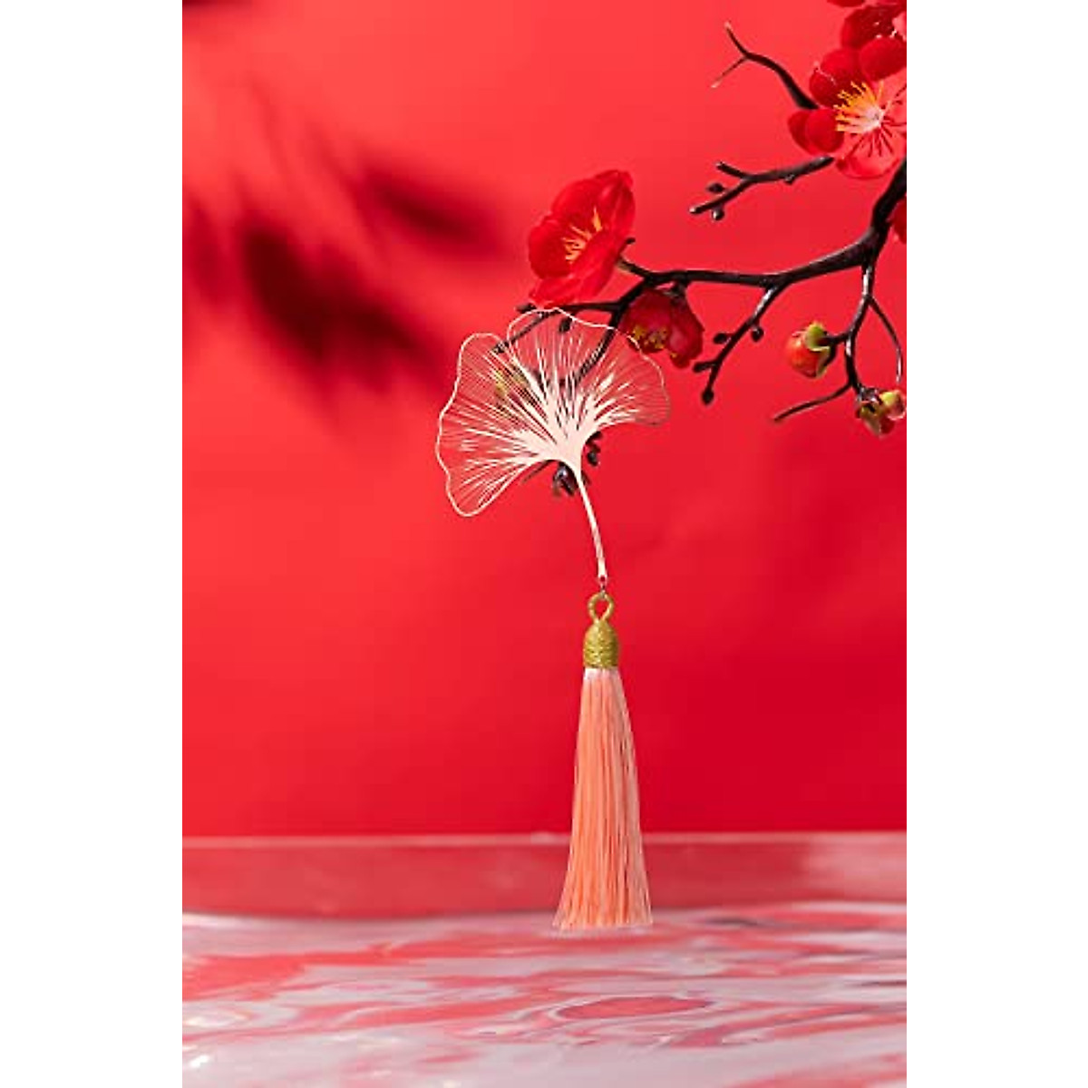 4 Metal Bookmarks with Tassels. Four Different Leaf Shapes, Representing The Four Seasons of Nature, Rose Gold, 2.56Wx2.56L