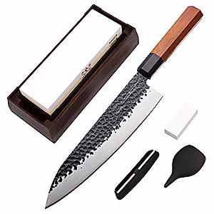 FAMCÜTE 8 Inch Professional Japanese Chef Knife And 1000/6000 2 Side Grit Professional Sharpening Stone Kitchen Sets for Home Kitchen & Restaurant