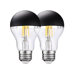 TORCHSTAR Dimmable Half Chrome Light Bulb, 4.5W(40W Eqv.), Anti Glare LED Light Bulbs, UL Listed, E26 Black Dipped Bulb, A19 Vintage LED Edison Bulb for Bedroom, Kitchen, 3000K Warm White, Pack of 2