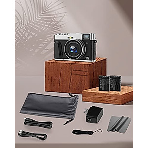 NEZINI 4K Digital Camera,Auto Focus 48MP Vlogging Camera for YouTube and Anti-Shake Video Camera with Viewfinder Flash & Dial,16X Zoom Travel Portable Digital Camera with 32GB Card,2 Batteries (Black)