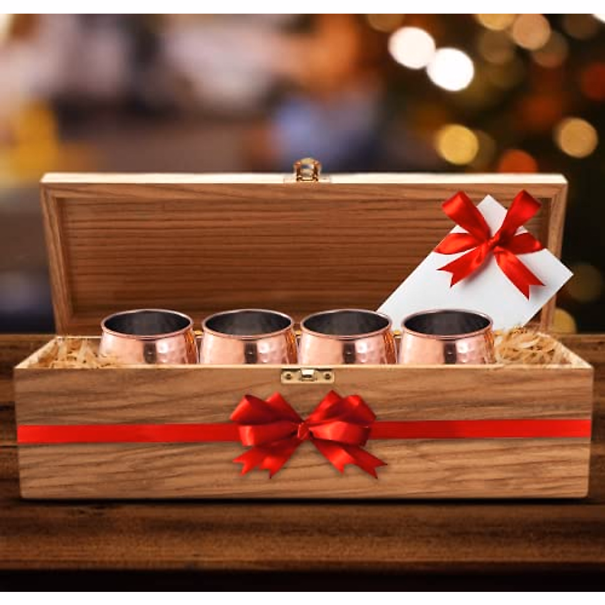 ARTISANS VILLAGE Moscow Mule Mugs | Set of 4 | Stainless Steel Lining | Pure Copper Plating | 100% Handcrafted Hammered Cups | Size 16 oz | With Premium Straws and Shot Glass