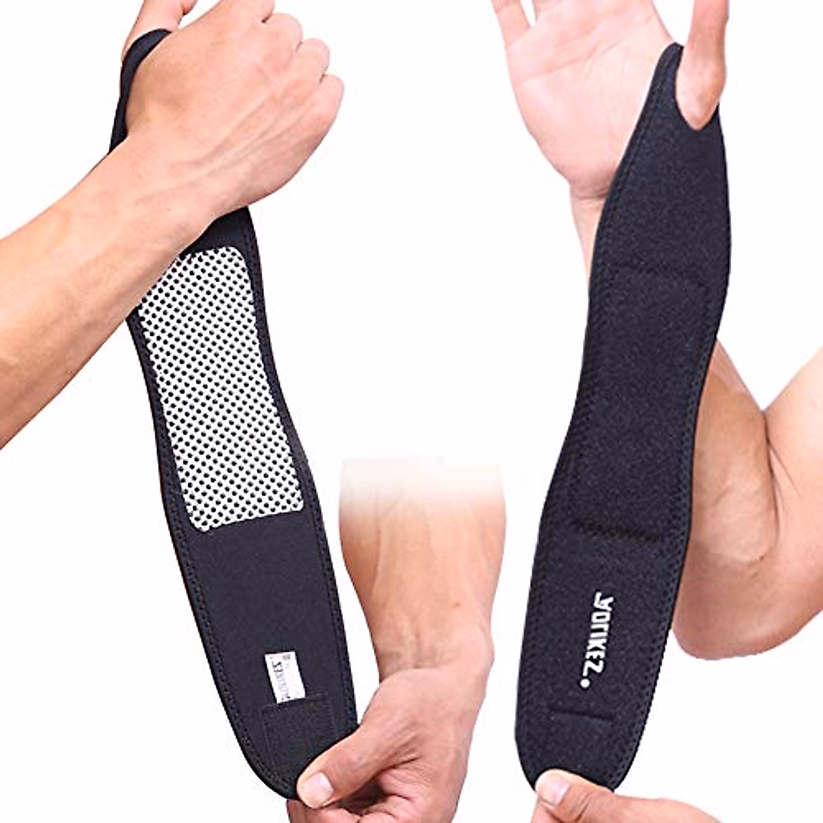 2 Packs Self-Heating Magnetic Wrist Support Brace Adjustable Protect Wrap for Working Cycling Running Sports for Men and Women,One Size (Black)