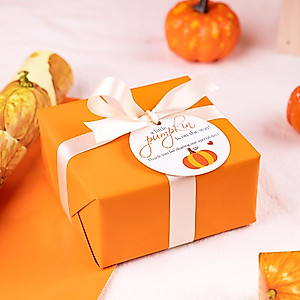 WRAPAHOLIC Reversible Autumn Wrapping Paper - Mini Roll - 17 Inch X 33 Feet - Pumpkin and Maple Leaves Print Design for Birthday, Holiday, Baby Shower