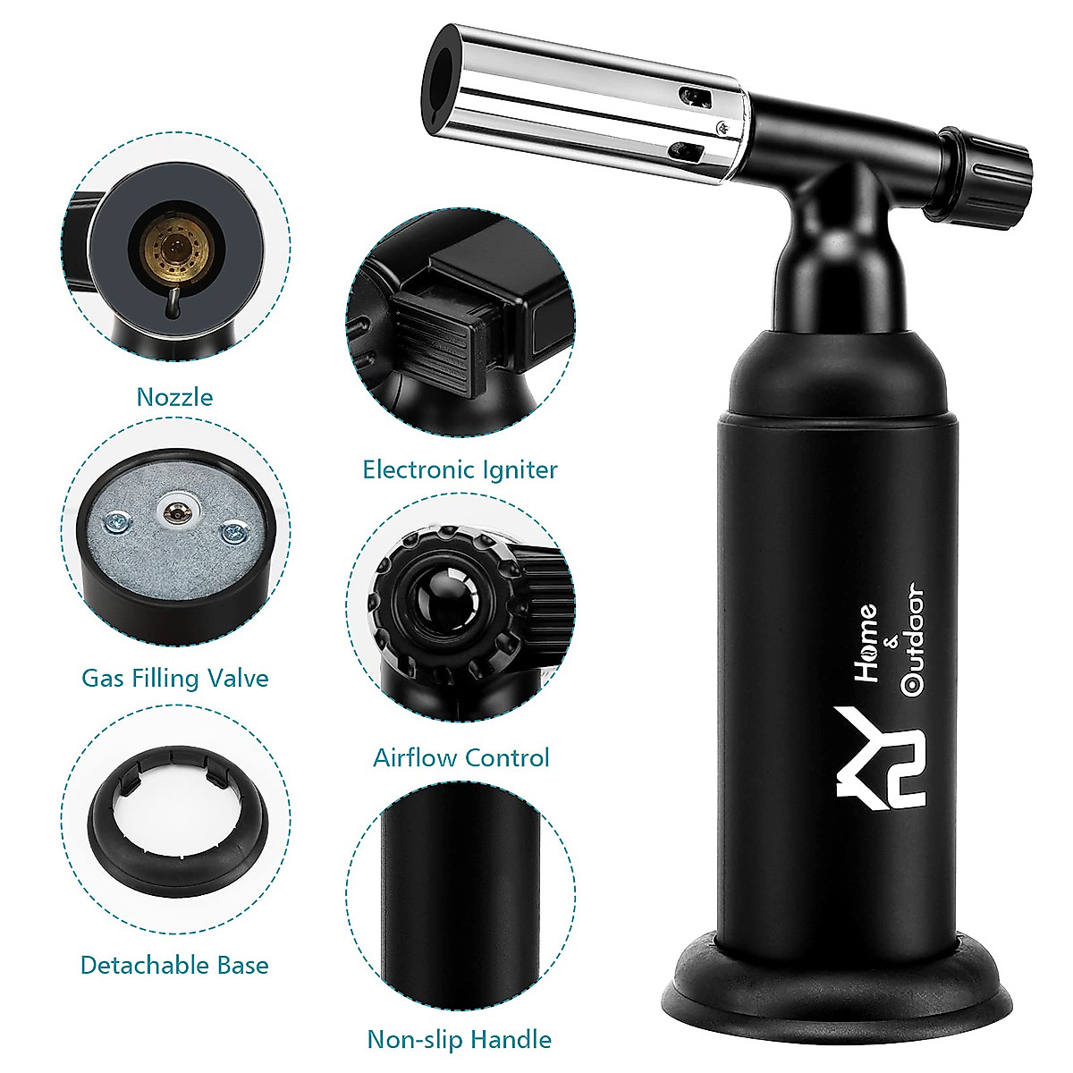 S.Y. Butane Torch, Refillable Professional Industrial Kitchen Blow Torch Lighter Fit All Butane Tanks with Reverse Use for Soldering, Welding, Crafts, BBQ, Baking, Camping (Butane Gas Not Included)