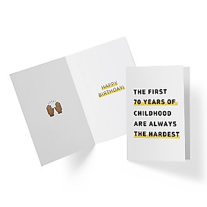 Happy 70th Birthday Card for Men Women, Funny 70th Birthday Cards for Husband Wife Dad Mom Brother Sister Friend, 70 Years Old Birthday Card, 70 Birthday Card with Envelope, Karto Yellow Childhood