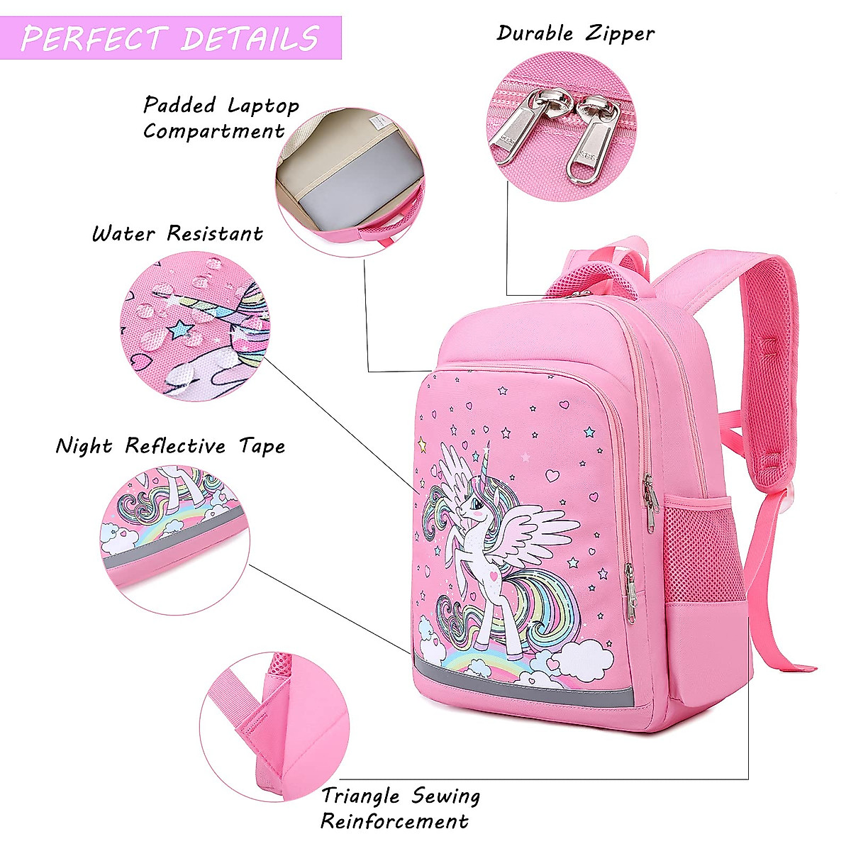 Girls Backpacks, Unicorn Backpack and Lunch Box for Girls, Kids Unicorn School Bookbag Set with Lunch Box and Pencil Case