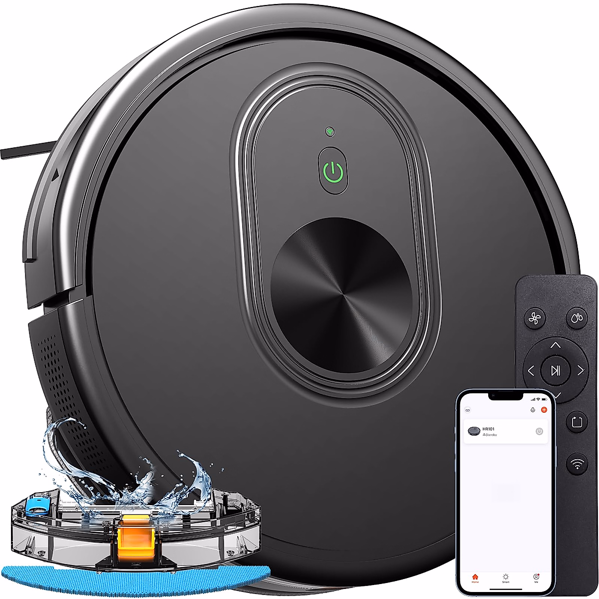 Robot Vacuum and Mop Combo, 2 in 1 Mopping Robotic Vacuum with 2000Pa Max Suction, WiFi/App/Alexa, Schedule Settings, Self-Charging, Slim, Tangle-Free, Ideal for Hard Floor, Pet Hair and Carpet