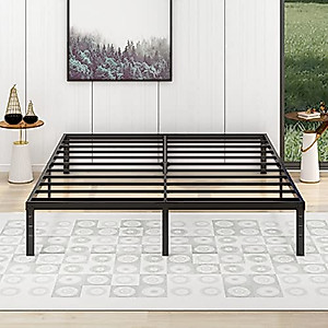 alazyhome California King Size Bed Frame 14 Inch Metal Platform Bed Frame Heavy Duty Steel Slats Support No Box Spring Needed Noise-Free Easy Assembly Black