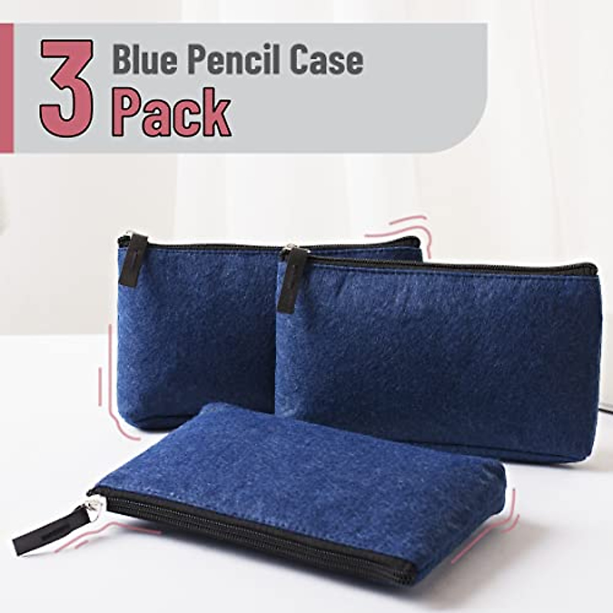 Mr. Pen- Pencil Case, 3 Pack, Blue, Felt Fabric Pencil Case, Pencil Pouch, Felt Pencil Case, Felt Pouch Small, Pen Bag, Pencil Pouch Small, Pen Case, School Supplies, Felt Pencil Bag, Pencil Case