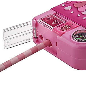 Tinc Mallo Character Pop Out Pencil Case Pink | Pop Out Compartment with Push Button | Includes Pencil with Eraser Topper, Ballpoint Pen & 15cm Ruler | 3 Compartments | for School