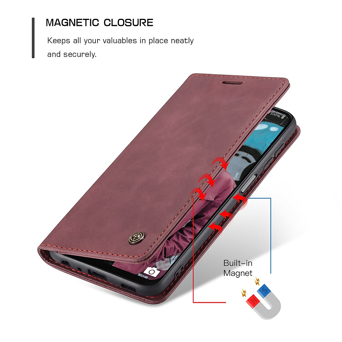 FCOZCKLOM Compatible with Samsung Galaxy A23 Wallet Phone Case with Card Holder Kickstand Protective Flip Folio Leather Case Wallet for Samsung Galaxy A23 6.6 inch (Wine Red)