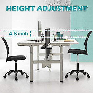 Home Office Chairs Small Desk Chair Armless Computer Chairs with Wheels Task Office Chair Kids Desk Stool Sewing Chair No Arms Swivel Rolling Chairs for Teens Adults, Black